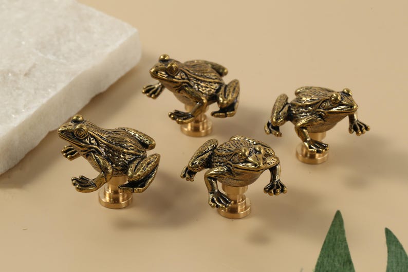 Solid Brass Frog Cabinet Handles Knobs, Vintage Frog Dresser Drawer ...
