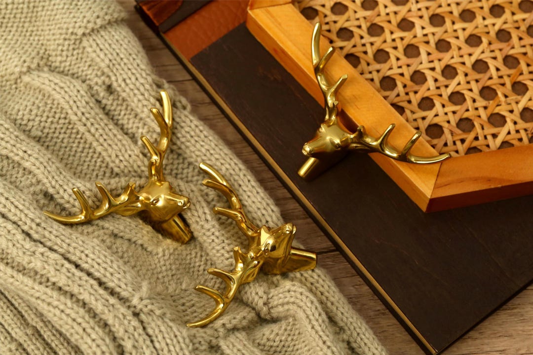 Brass Deer Cabinet Handle Knobs, Animals Drawer Dresser Handle Knobs ...