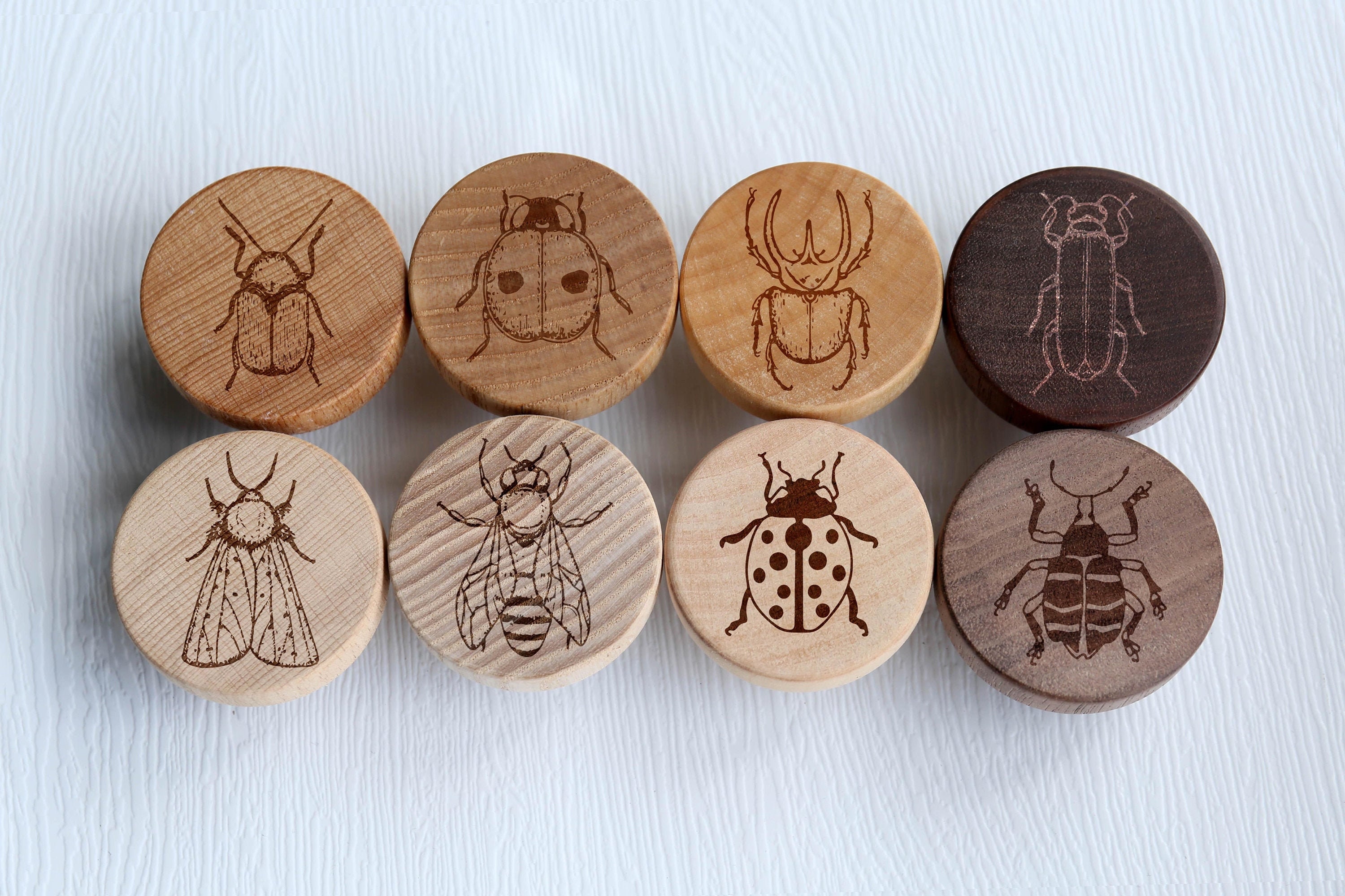 Engraved Woodland Animals Flat Wood Knob for Kids Room Boho - Etsy