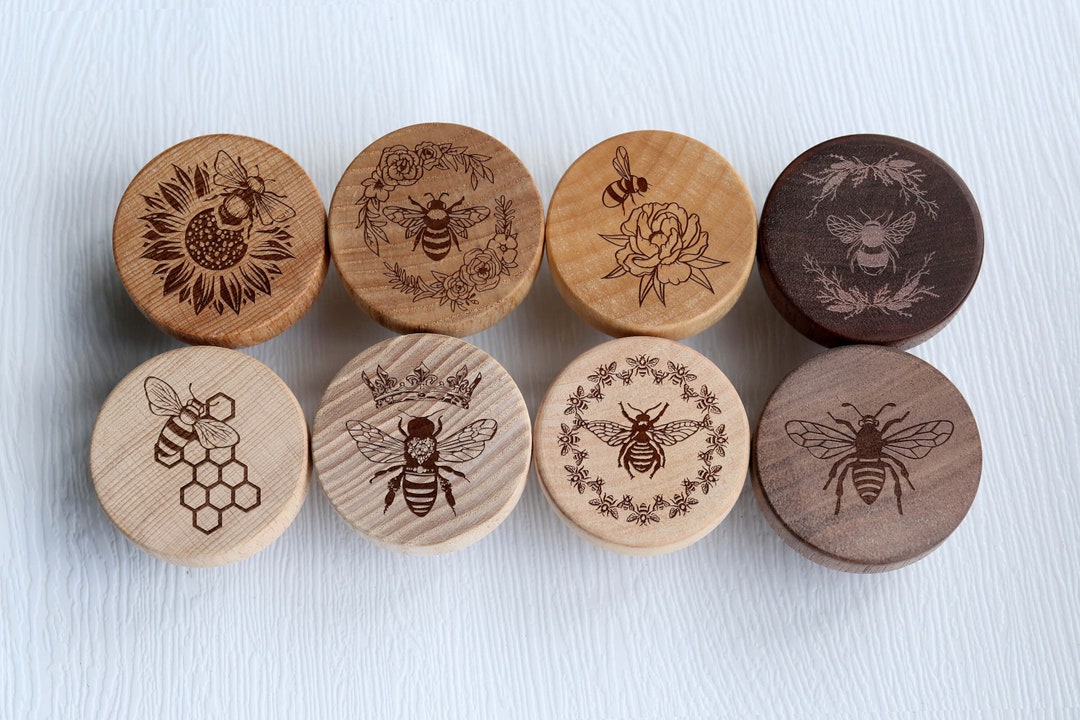 Custom Engraved Bumble Bee Flat Wood Knob for Kids Room Handle, Boho ...