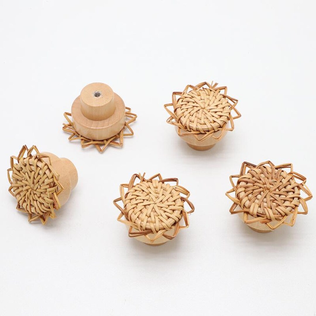 Sun Rattan Wood Flat Cabinet Knob, Natural Boho Nursery Drawer Dresser ...