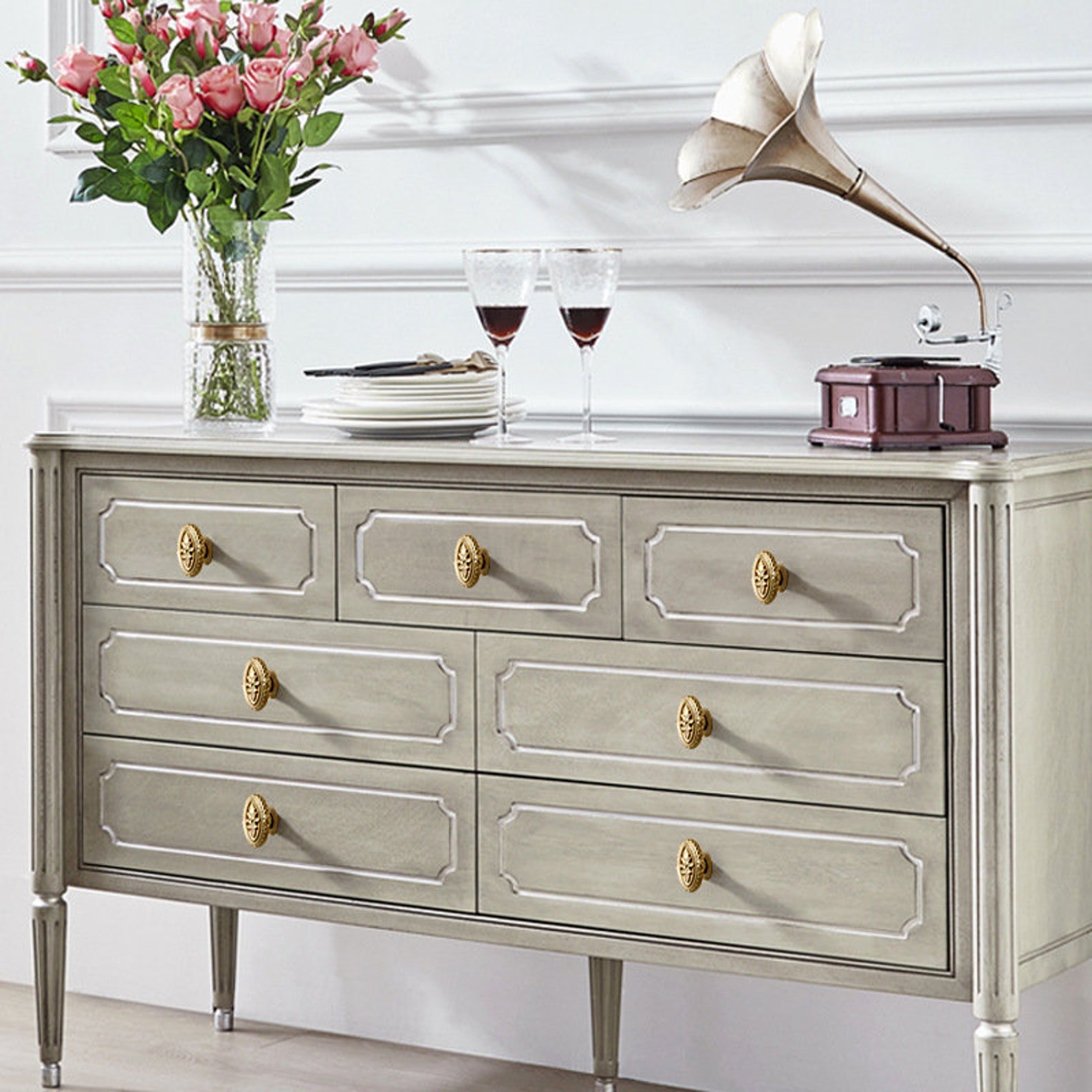 Vintage Oval Engraving Knobs Retro Cabinet Knob Brass - Etsy