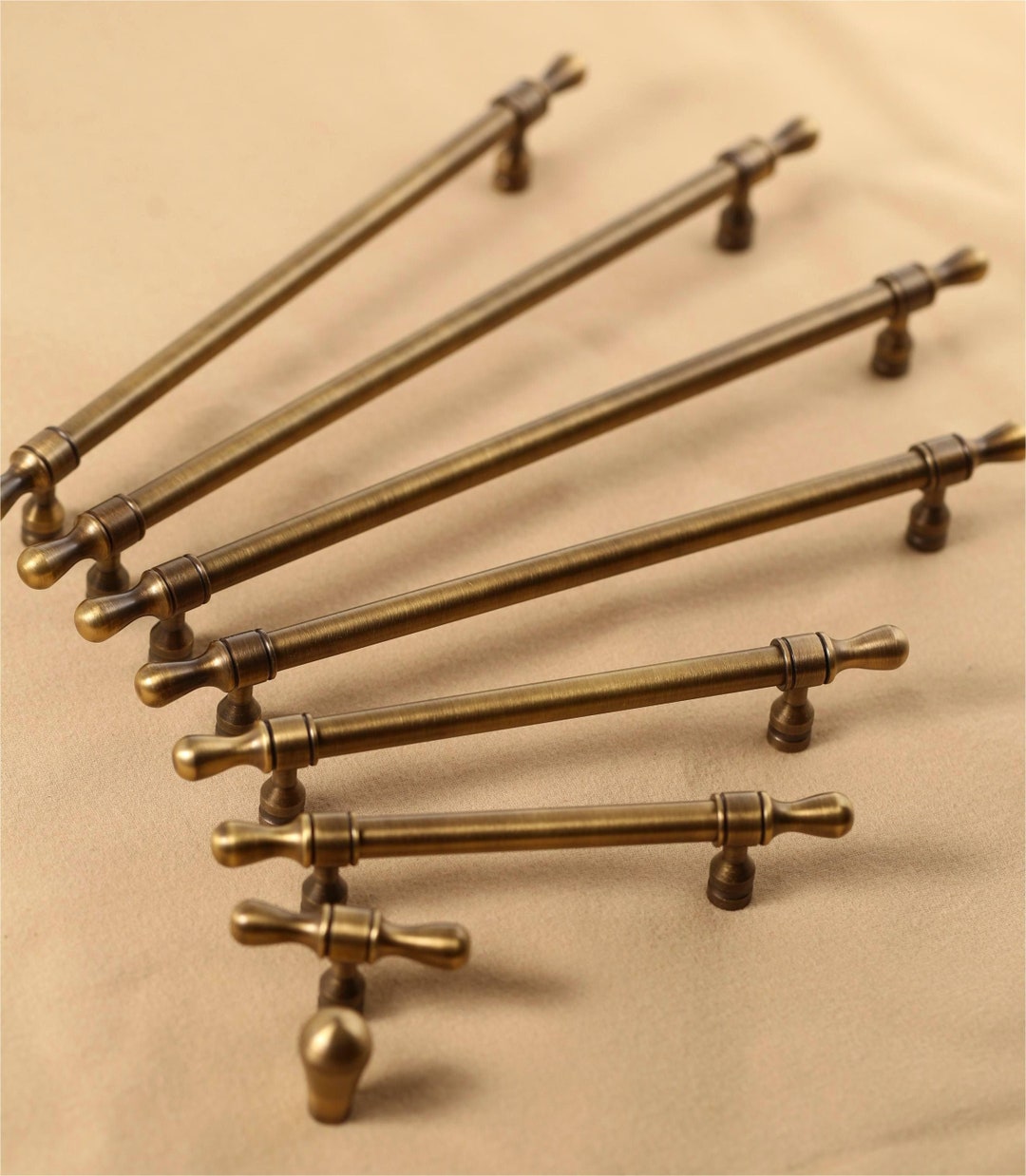 Aged Brass Cabinet Handles Pulls Knobs, Antique Brass Wardrobe Pull ...