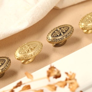 Vintage Oval Engraving Knobs, Retro Cabinet Knob, Brass Dresser Knob ...
