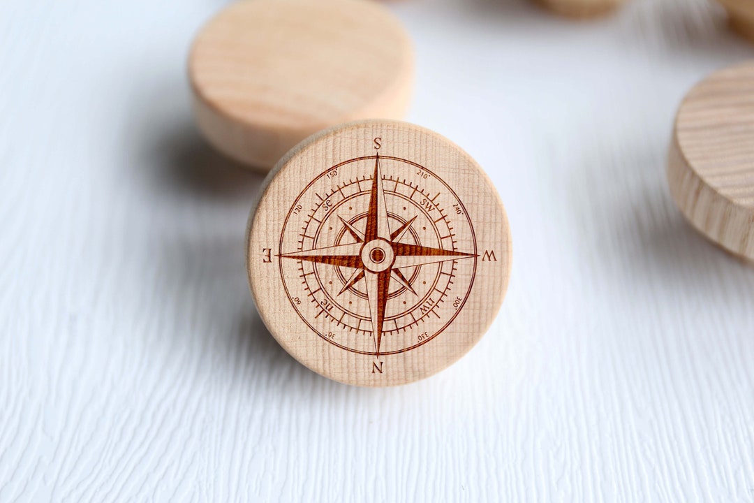 Compass Flat Wooden Draw Knob, Boho Nursery Drawer Pull, Rustic ...