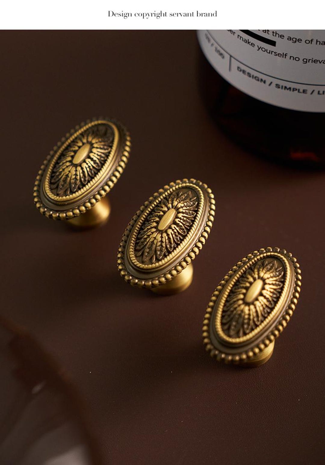 Vintage Oval Engraving Knobs, Daisy Cabinet Knob, Aged Brass Dresser ...