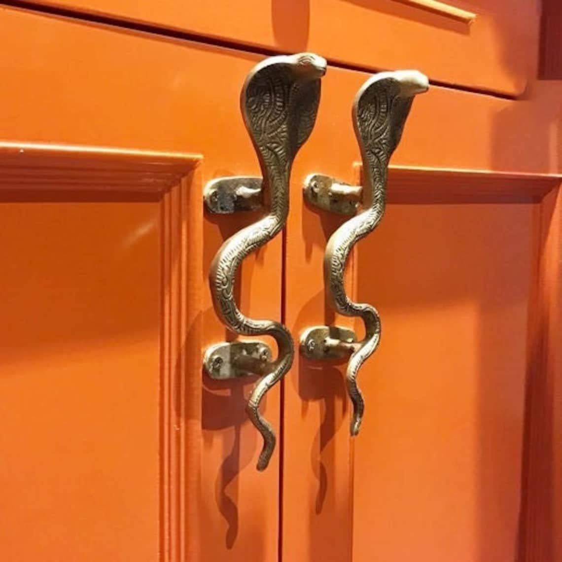 Golden Snake Door Handle Cobra Brass Pull Antique Handles - Etsy