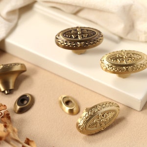 Vintage Oval Engraving Knobs, Retro Cabinet Knob, Brass Dresser Knob ...