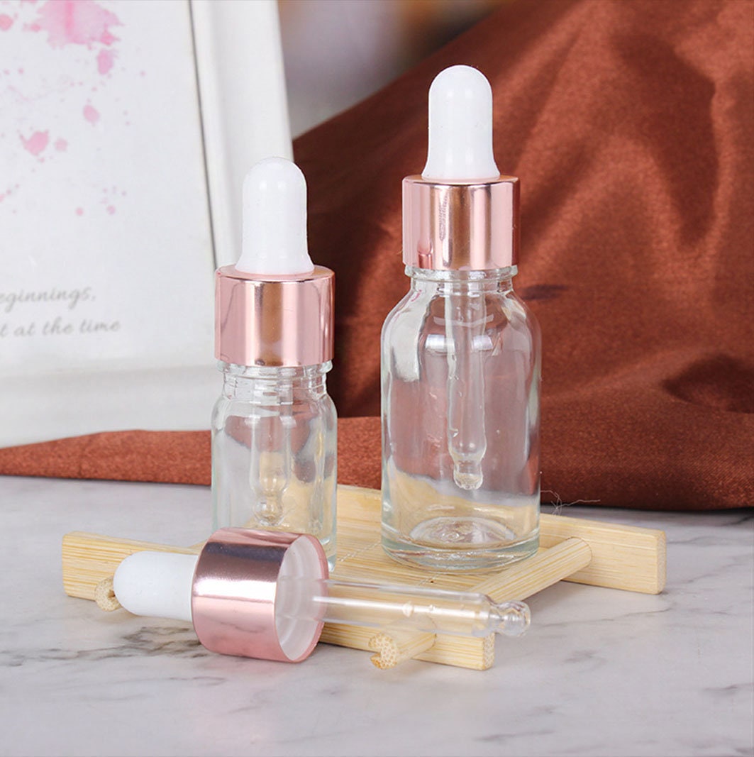 Rose Pink Transparent Metallic Glass Dropper Bottles - Etsy