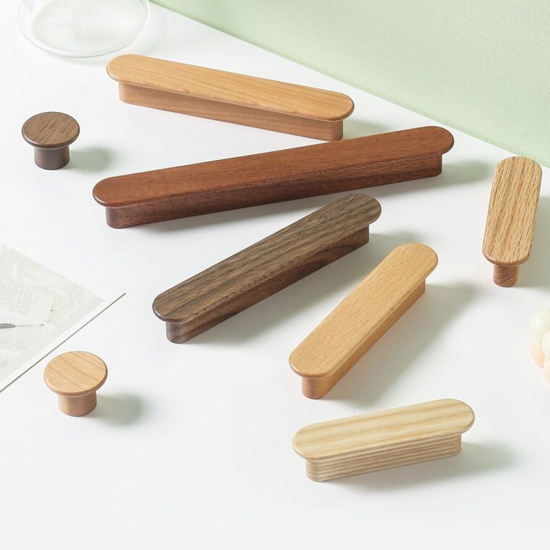 Minimalist Wood Flat Drawer Pull Knob Dresser Knobs, Walnut Beech ...