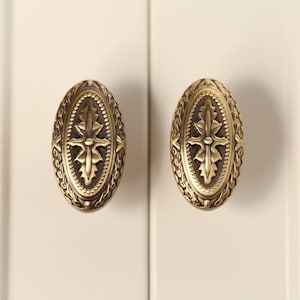 Vintage Oval Engraving Knobs, Retro Cabinet Knob, Brass Dresser Knob ...