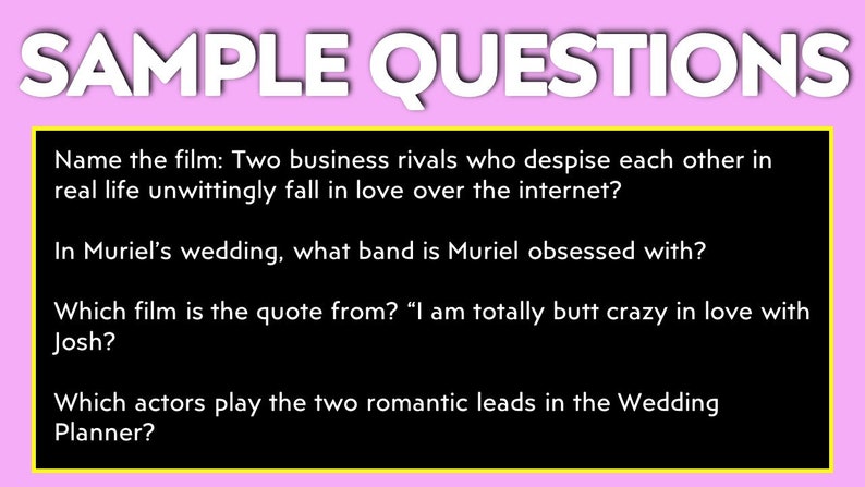 Romantic Comedy Quiz | Rom Com Fab Printable Romantic Movie Quiz for ...
