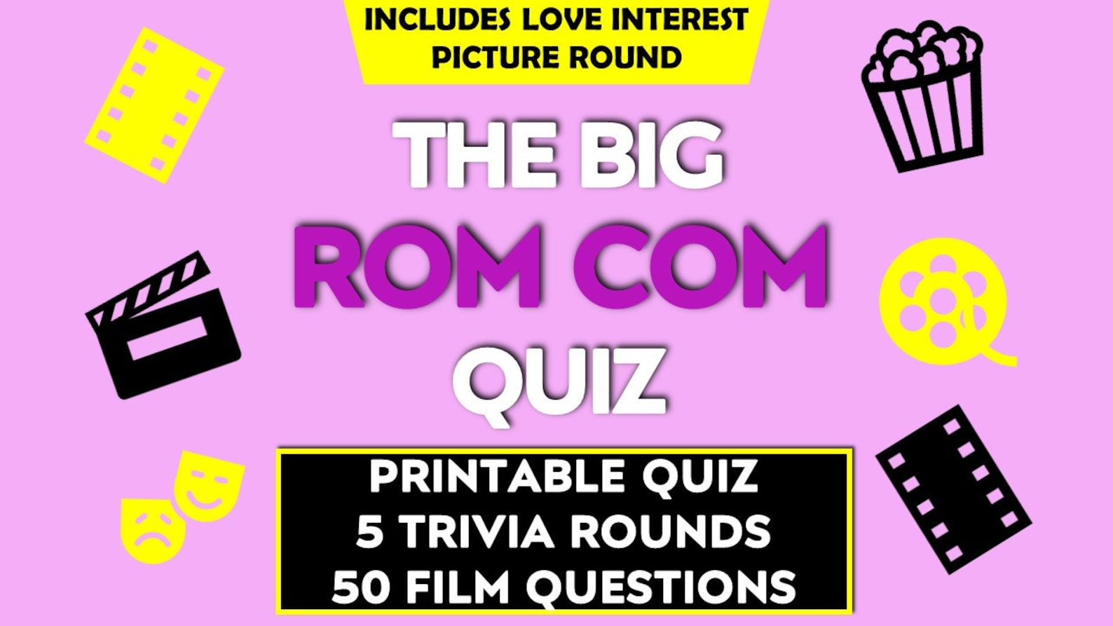 Romantic Comedy Quiz | Rom Com Fab Printable Romantic Movie Quiz for ...