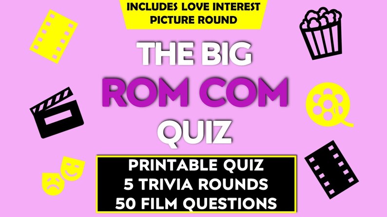 Romantic Comedy Quiz | Rom Com Fab Printable Romantic Movie Quiz for ...