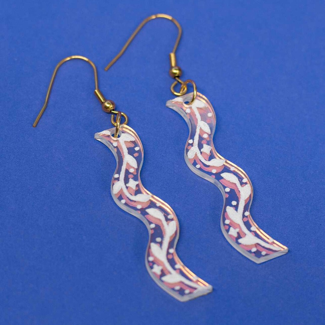 Iridescent Reflective Snake Handmade Earrings Dos&dots 50mm - Etsy