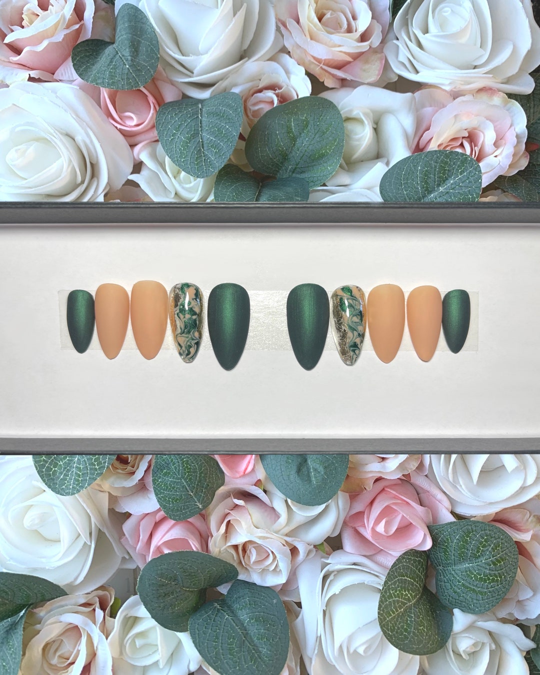Press on Nails Pretty Poison Matte Green Nude Marble | Custom Made ...