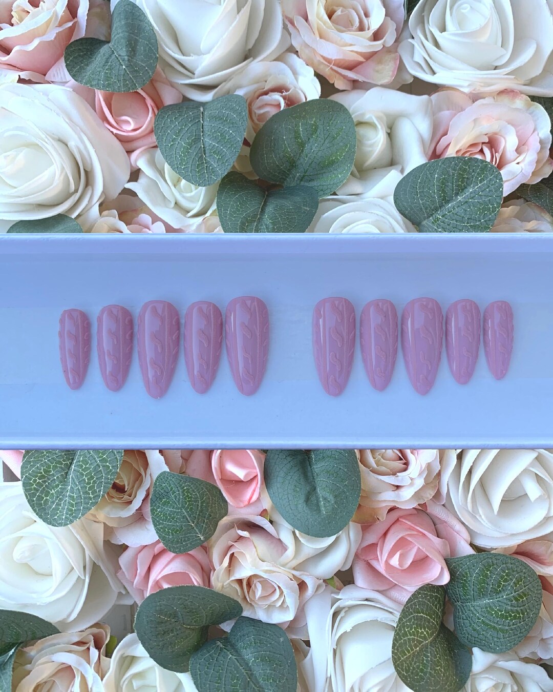 Press on Nails Dusky Pink Cable Knit Sweater Nails | Autumn Nails ...