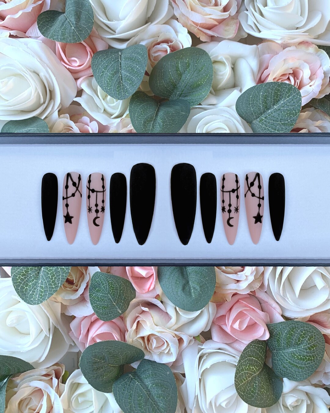 Press on Nails Halloween Black Witch Coven Matte Nails | Stick on Nails ...