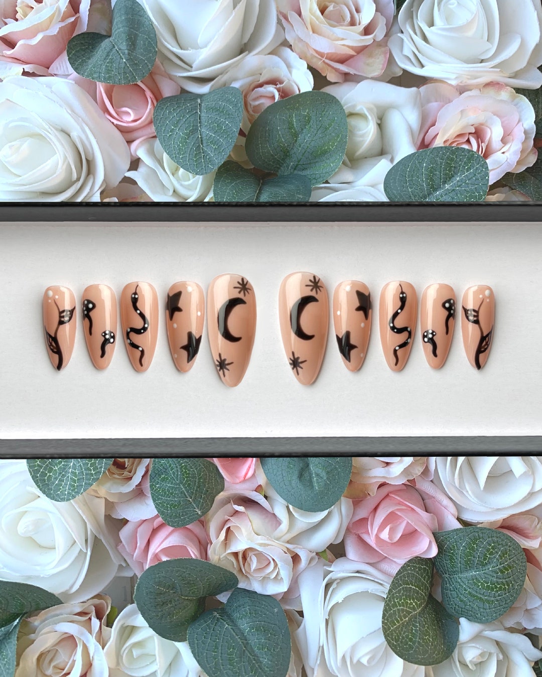 Press on Nails Nude Witch Moons and Stars /mushrooms /snake Nails Stick ...