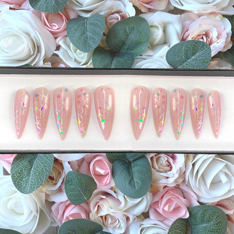 Hand Painted Fake Nails - Etsy