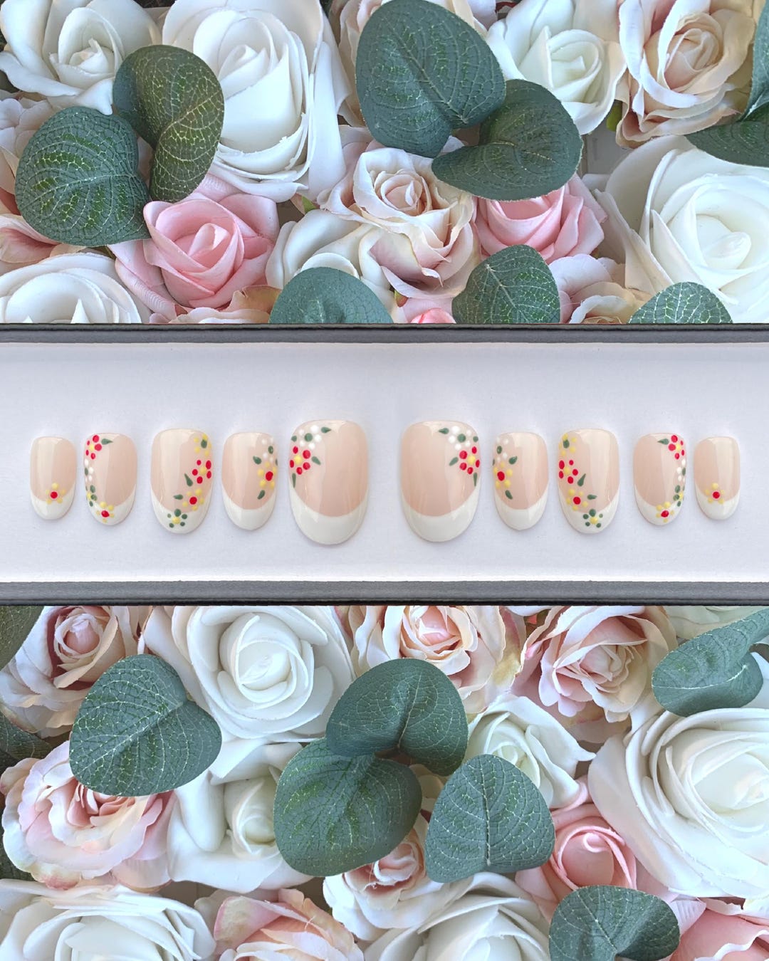 Press on Nails Summer Daisy French Manicure | Summer Nails | Stick on ...