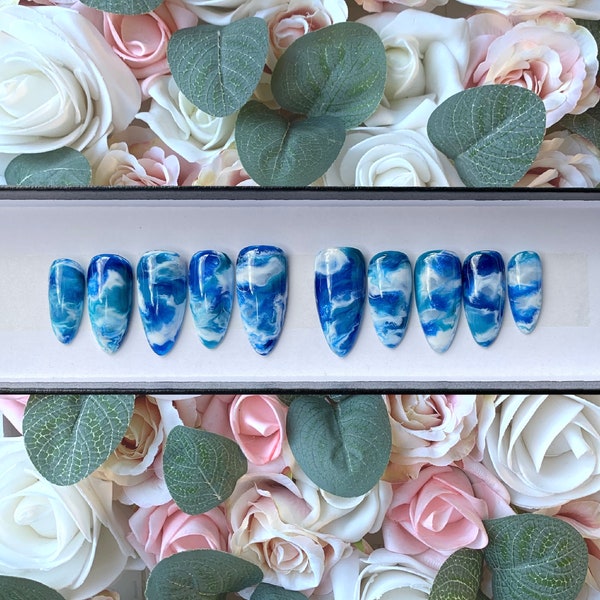 Blue Fake Nails - Etsy