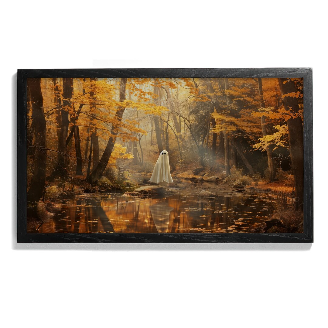 Fall Frame TV Art, Autumn Forest With Little Ghost, Spooky Halloween ...