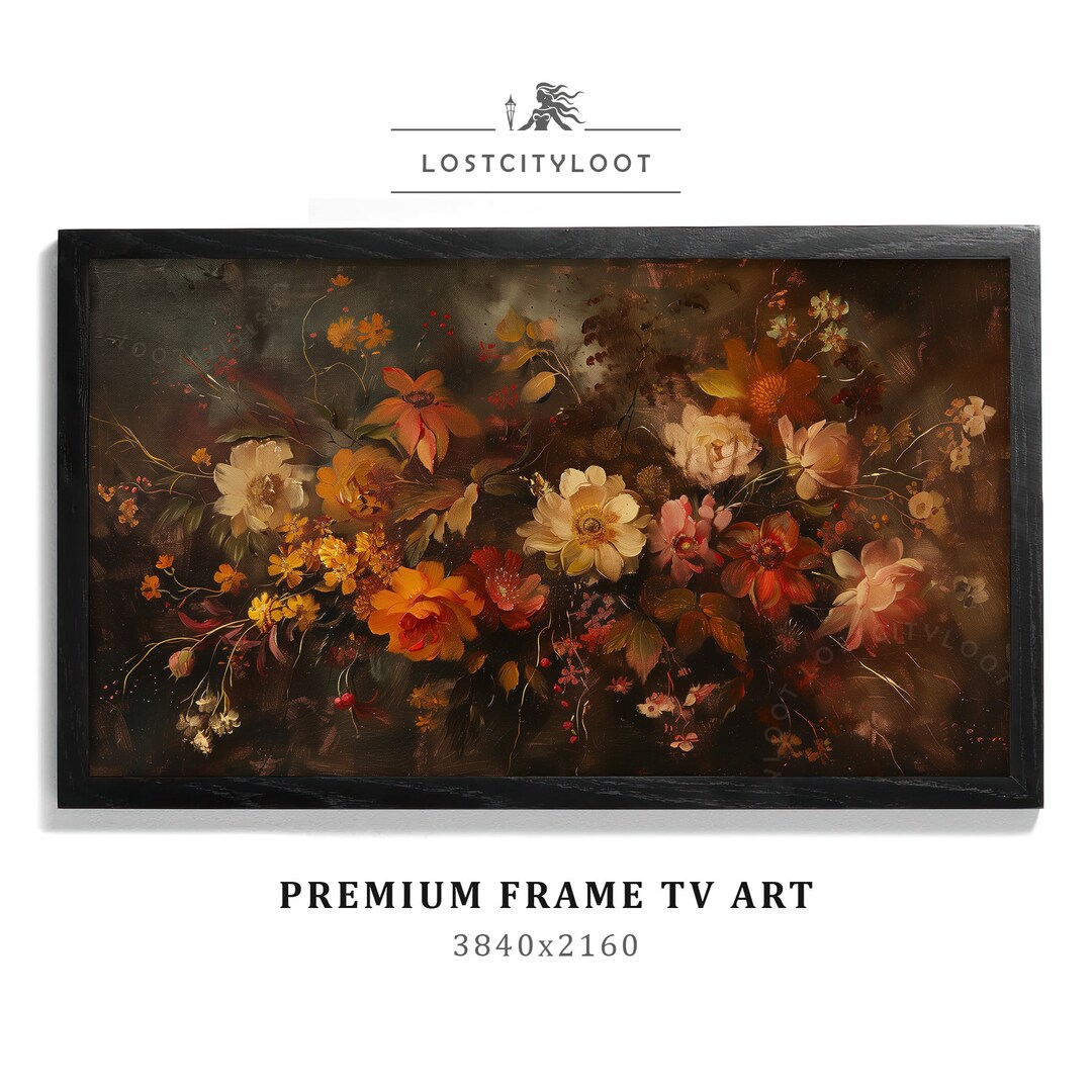 Flower Painting Frame TV Art | Dark Moody Vintage Fall Flowers, Earthy ...
