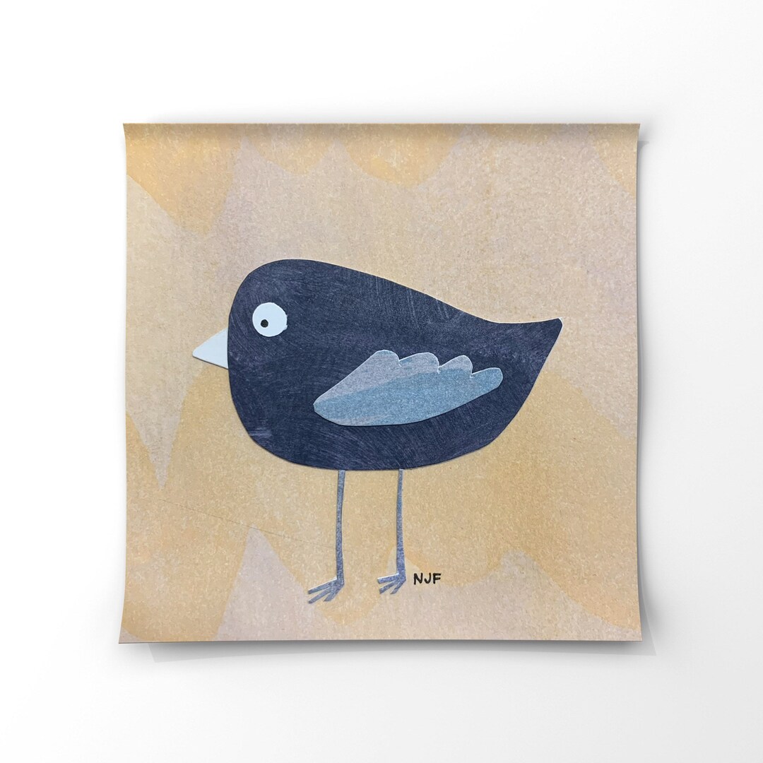 Bird, Bird Art, Balky Birds, Original Artwork, Mixed Media Art, Navy ...