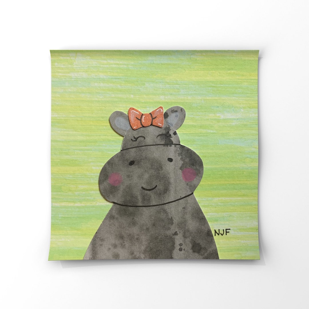 Hippo, Hippo Artwork, Original Artwork, Happy Hippo, Framed, Teal - Etsy
