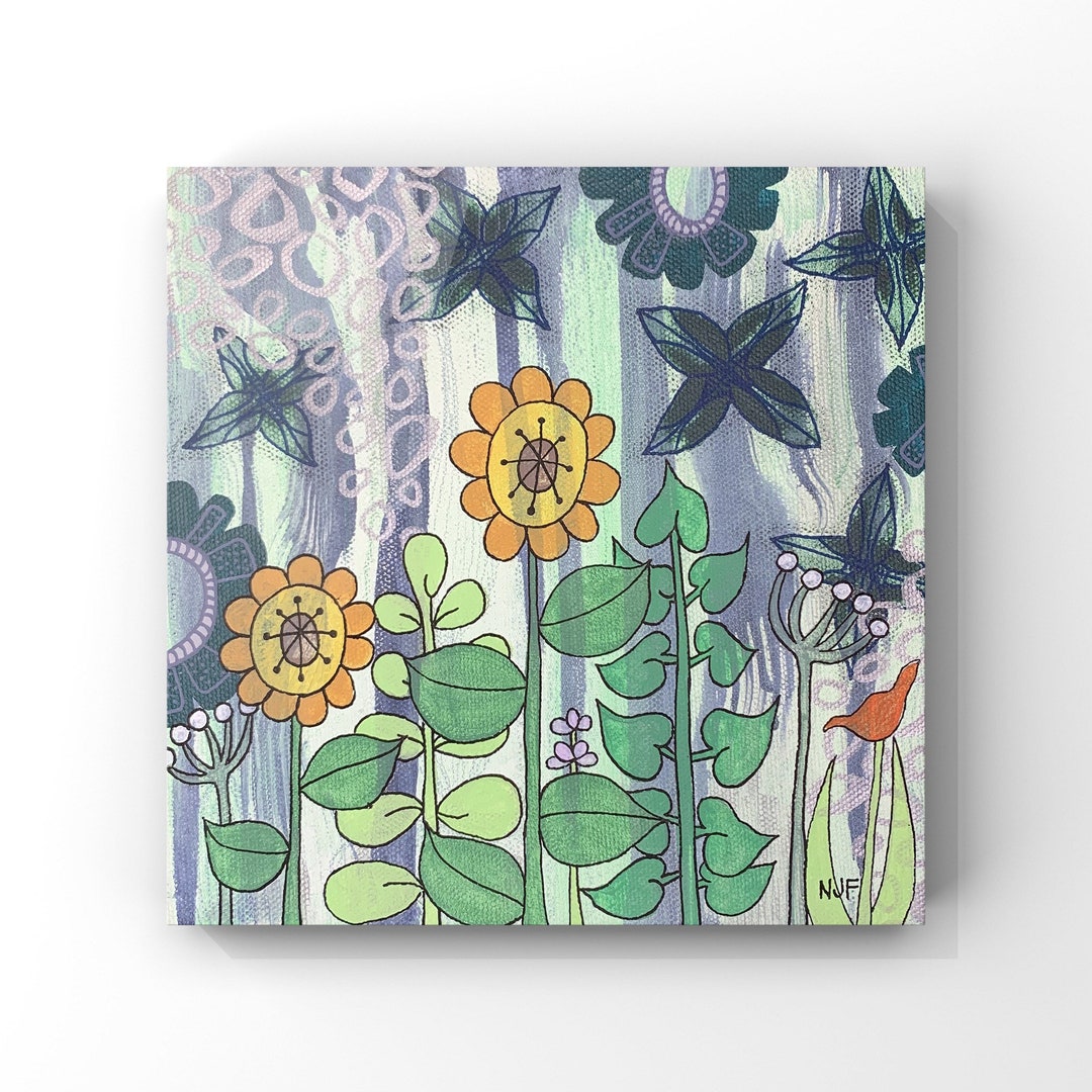 Upbeat Flower Garden 2 Wall Art Painting Mixed Media - Etsy