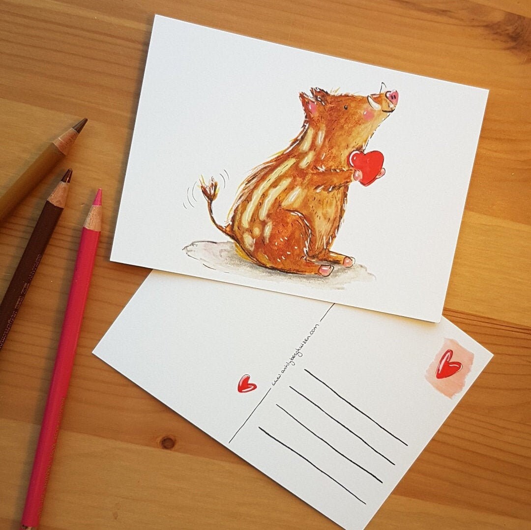 Postcard Heartwarming Card Loving Card Card Boar Animal - Etsy