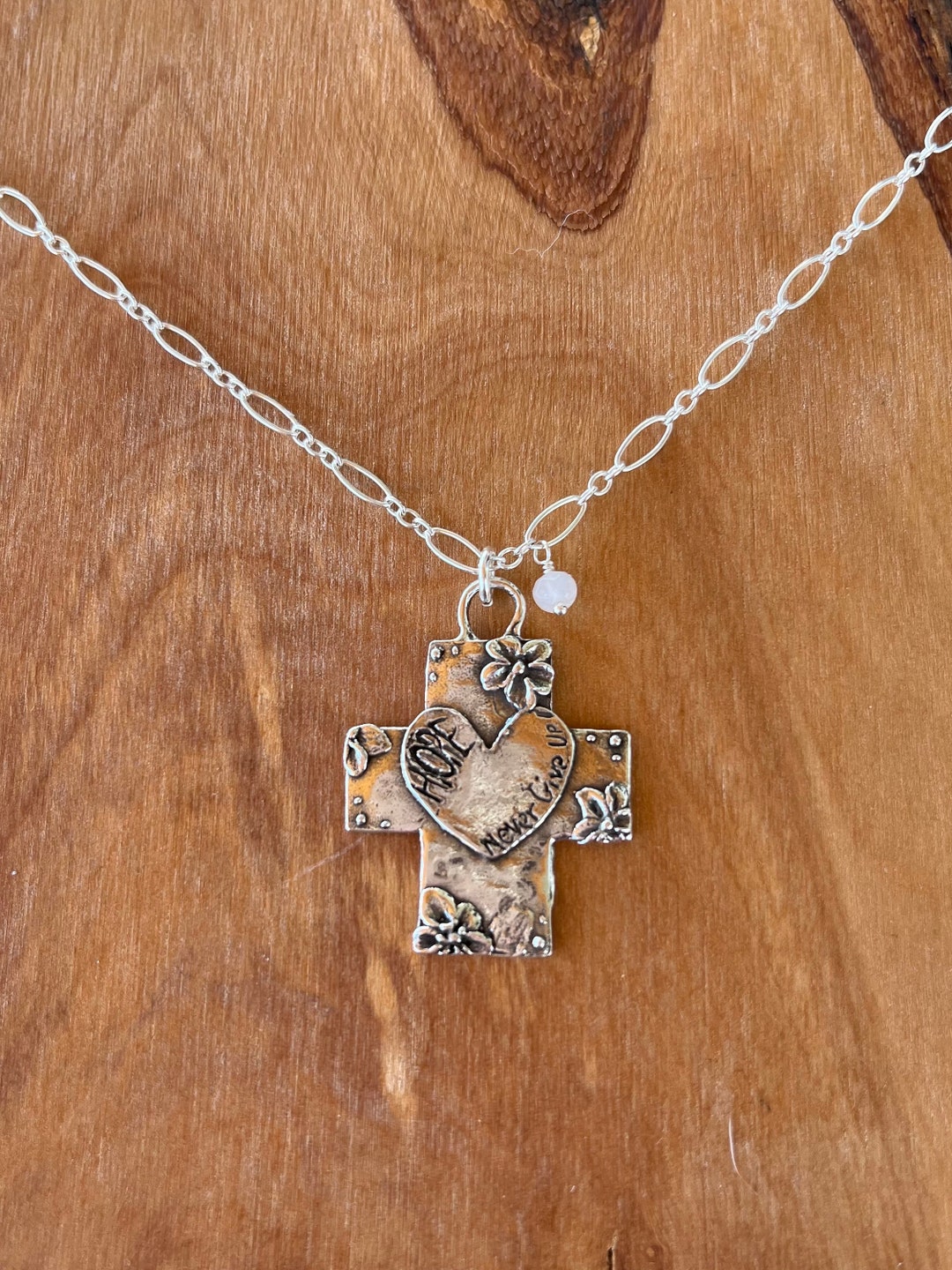 Silver Artisan Hope Cross Necklace, Solid Sterling Silver With Drop of ...