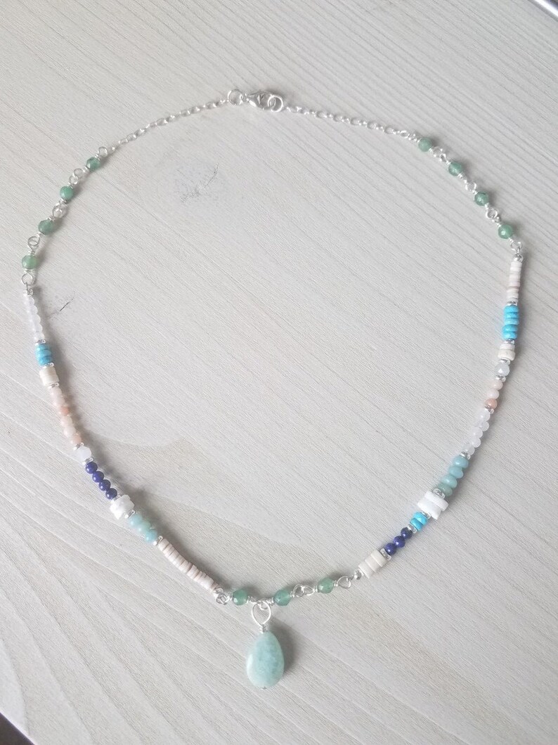 Multi Colored Gemstone and Shell Necklace With Sterling Silver - Etsy