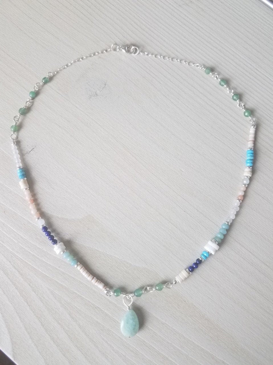 Multi Colored Gemstone and Shell Necklace With Sterling Silver and ...