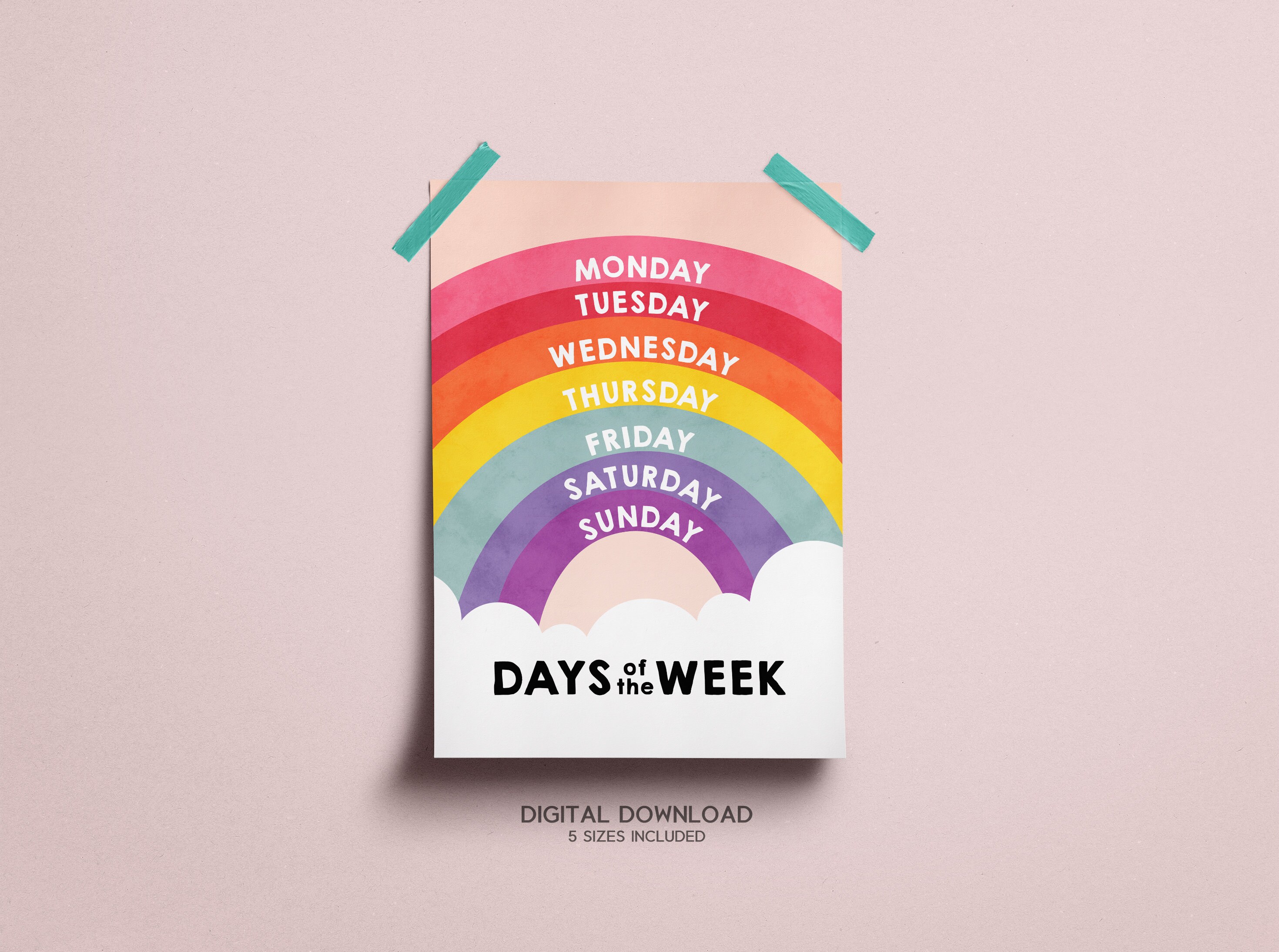 Rainbow Days of the Week Nursery Decor Classroom Print | Etsy