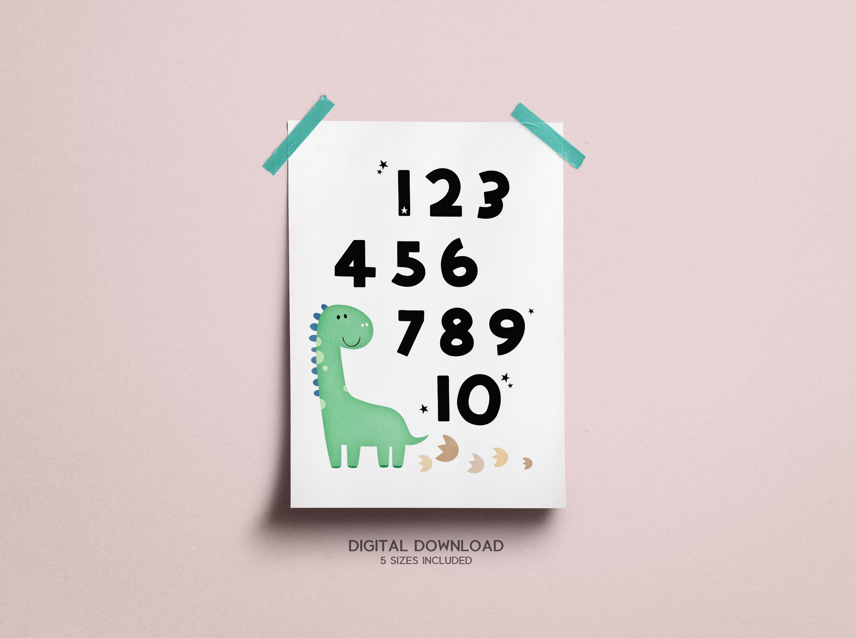 Set of 2 Dinosaur Alphabet Numbers Educational Wall Art, Instant ...