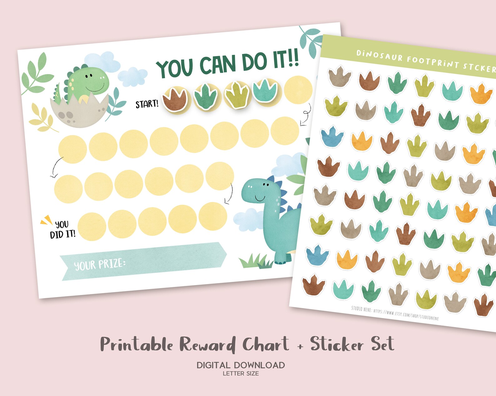 Printable Dinosaurs Reward Chart Footprint Stickert Set, Sticker Chart ...
