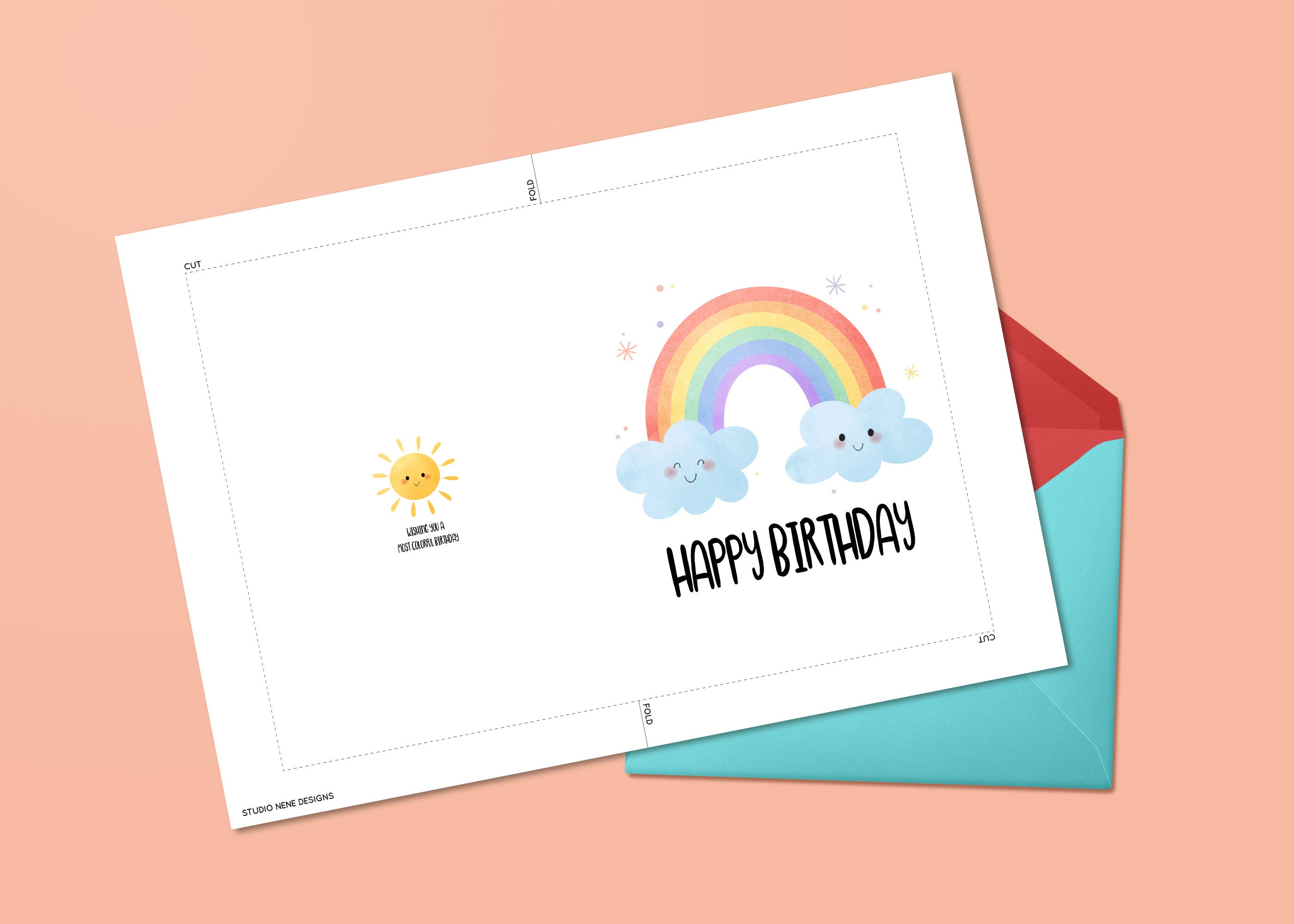 Rainbow Birthday Card for Girls Digital Download Happy - Etsy