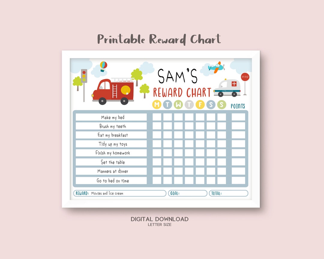 Cars Firetruck Printable Reward Chart for Kids, Chore Chart for Boys ...