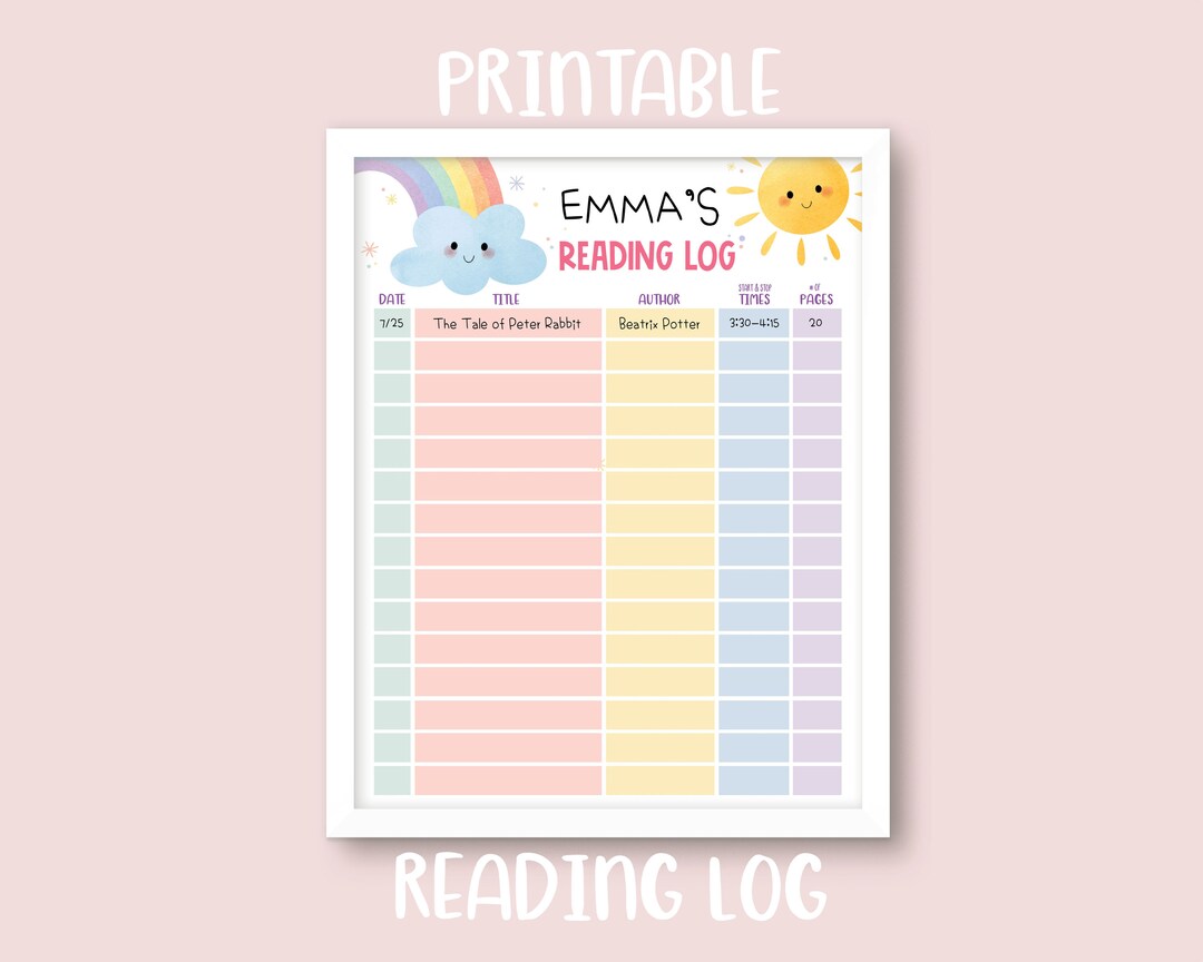 Printable Reading Log Home School Reading Log Rainbow Reading Log Kids ...