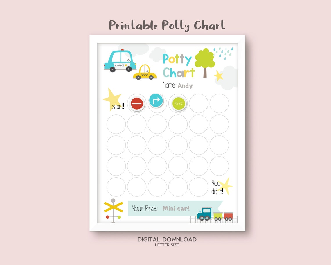 Cars Kids Potty Training Chart, Printable Sticker Chart, Cute Boys ...
