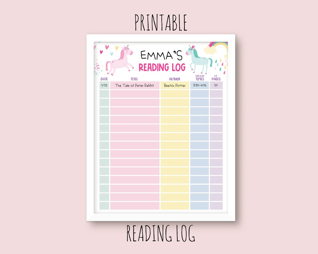 Printable Reading Log Home School Reading Log Unicorn Reading Log Kids ...