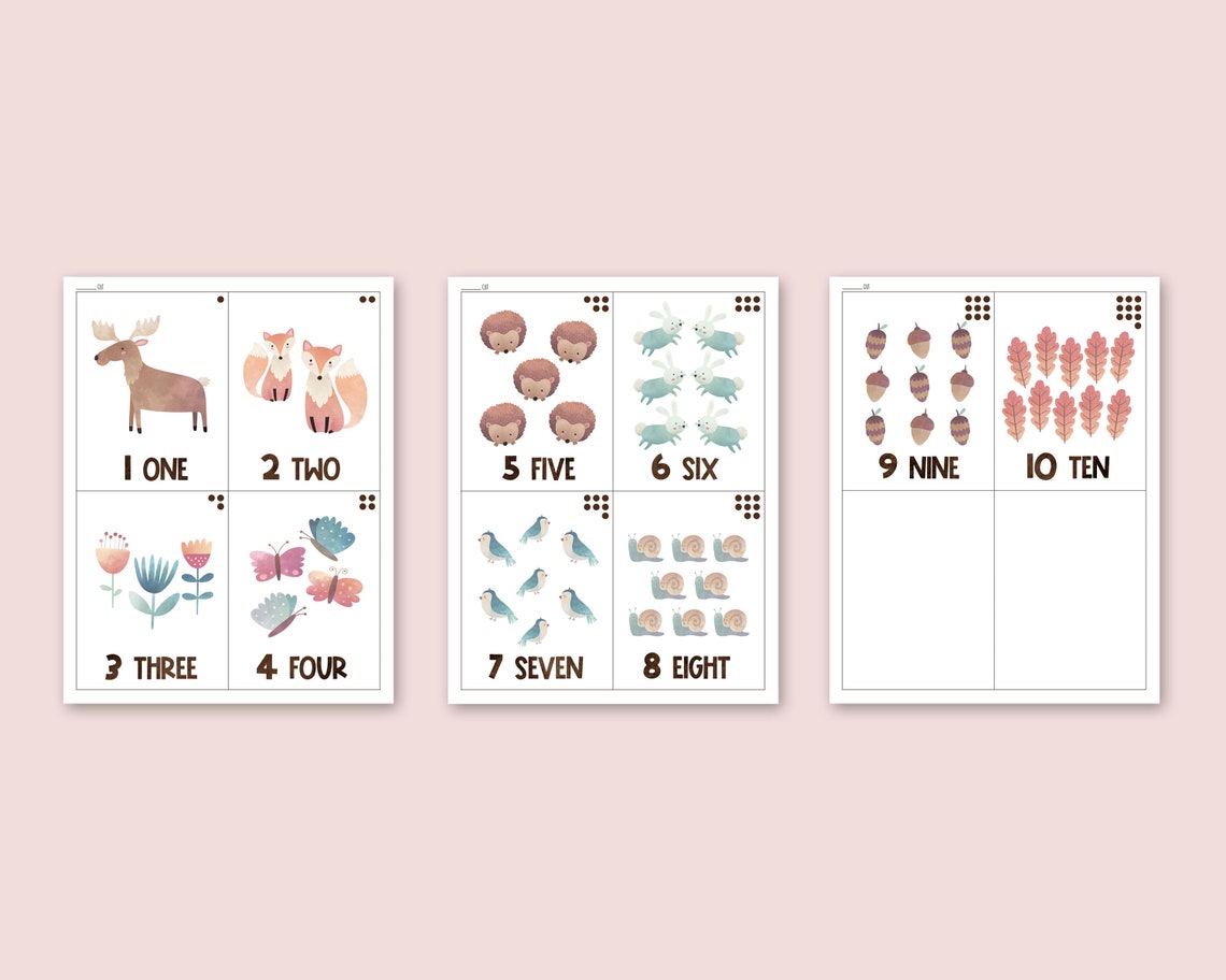 1-10 Woodland Animals Number Cards Flashcards INSTANT | Etsy