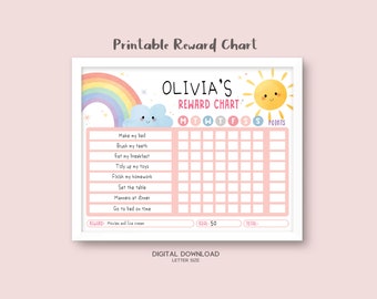 Rainbow & Sunshine Printable Reward Chart for Kids, Girls Chore Chart ...