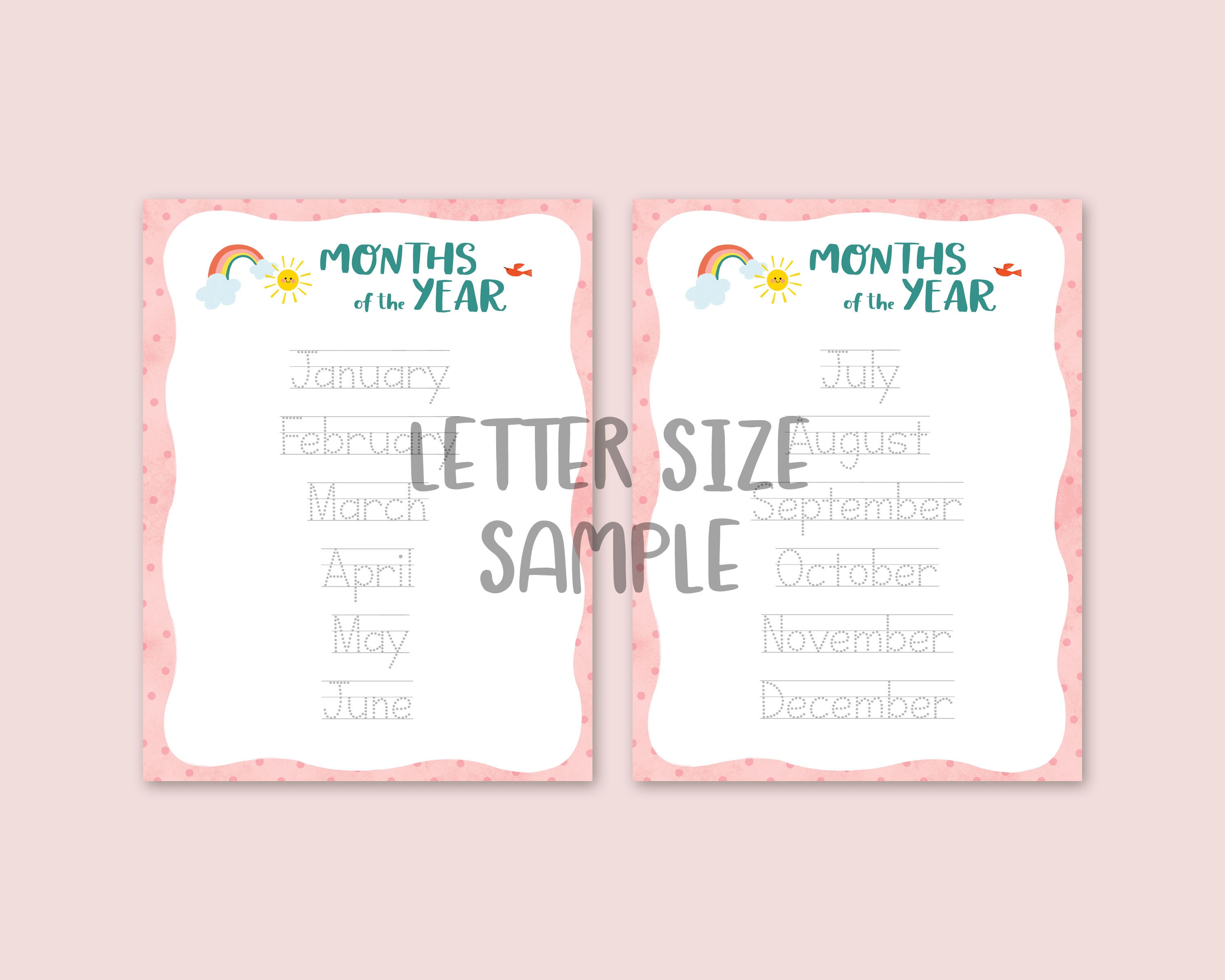 Rainbow Months of the Year, Writing Worksheet Printable , Handwriting ...