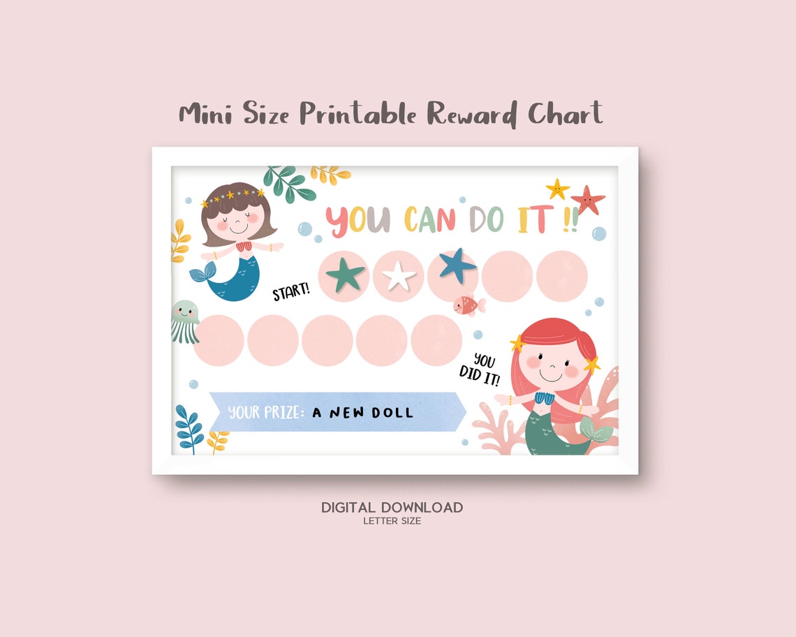 Mini Size Printable Mermaid Princess Reward Chart With 10 Circle, Small ...
