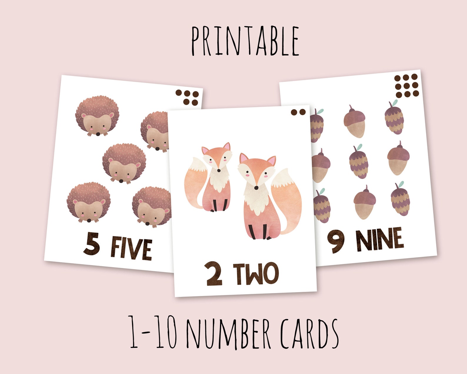 1-10 Woodland Animals Number Cards, Flashcards, INSTANT DOWNLOAD ...