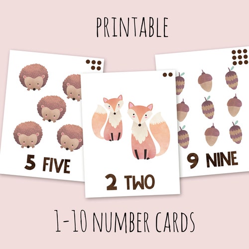 1-10 Woodland Animals Number Cards Flashcards INSTANT | Etsy