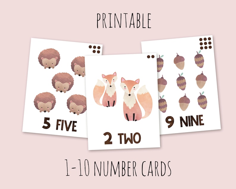 1-10 Woodland Animals Number Cards, Flashcards, INSTANT DOWNLOAD ...
